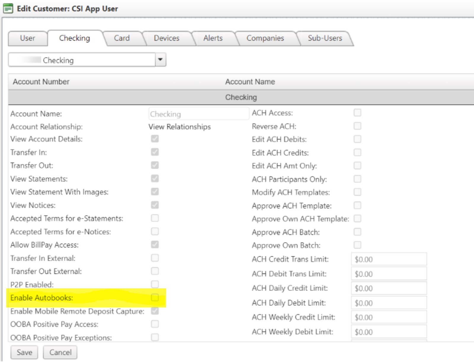 Enabling Autobooks within CSI Digital Banking